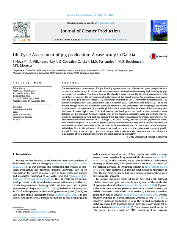 (PDF) Life Cycle Assessment of pig production: A case study in Galicia