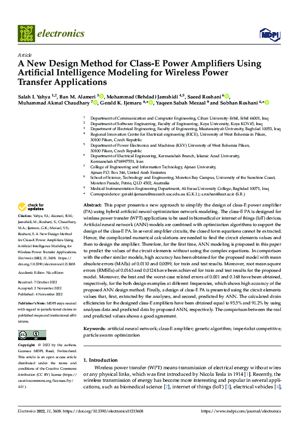 (PDF) A New Design Method for Class-E Power Amplifiers Using Artificial Intelligence Modeling ...