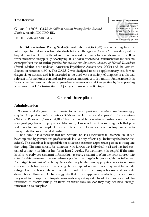 (PDF) Test Review: Gilliam, J. (2006). GARS-2: Gilliam Autism Rating ...