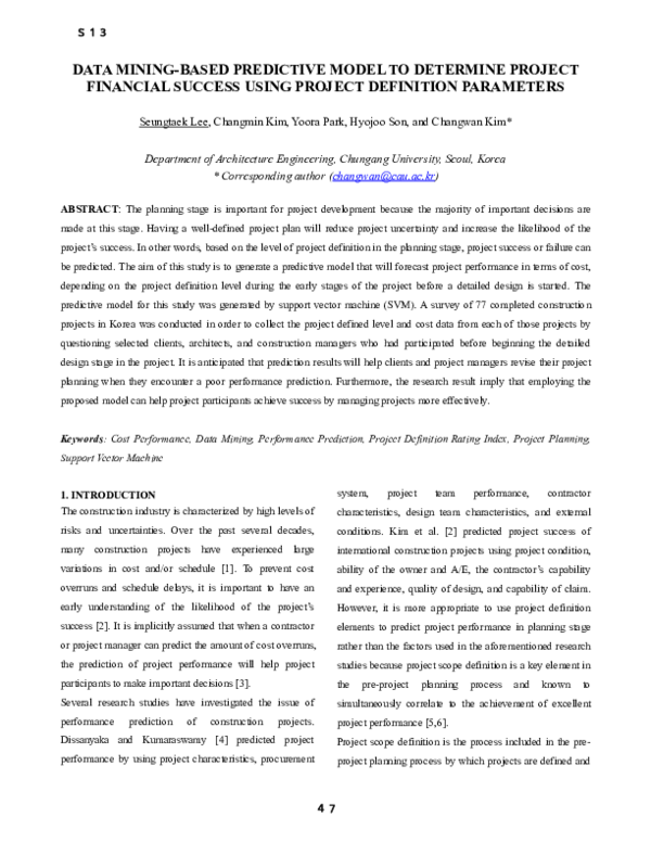Pdf Data Mining Based Predictive Model To Determine Project Financial