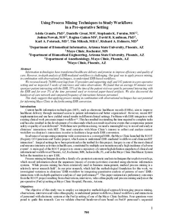 (PDF) Using Process Mining Techniques to Study Workflows in a Pre-operative Setting
