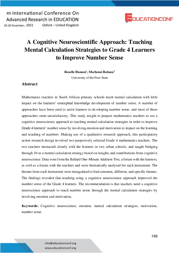 (PDF) A Cognitive Neuroscientific Approach: Teaching Mental Calculation ...
