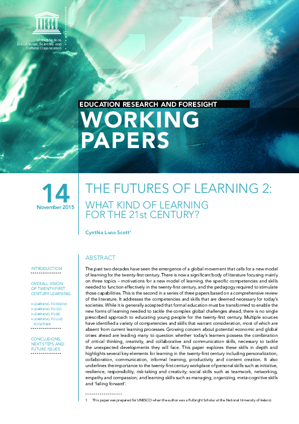 (PDF) The Futures of Learning 2 : What Kind of Learning for the 21st ...