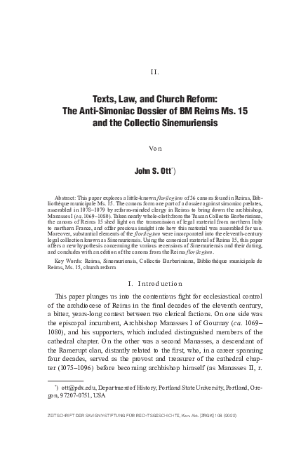 (PDF) Texts, Law, and Church Reform: The Anti-Simoniac Dossier of BM ...