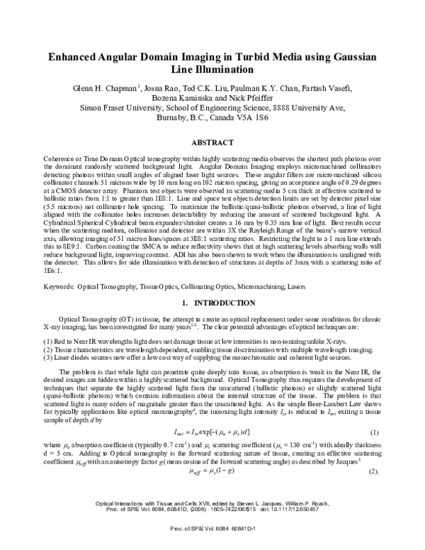 (PDF) Enhanced angular domain imaging in turbid media using Gaussian line illumination