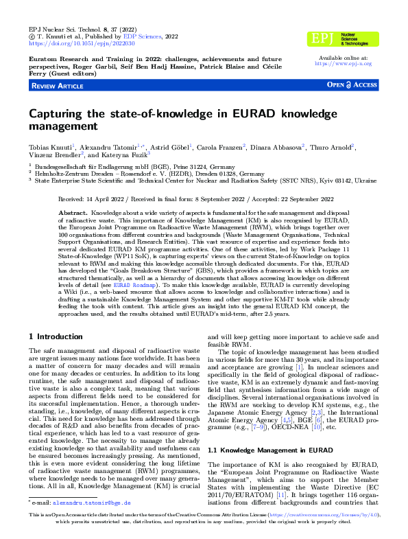 (PDF) Capturing the state-of-knowledge in EURAD knowledge management