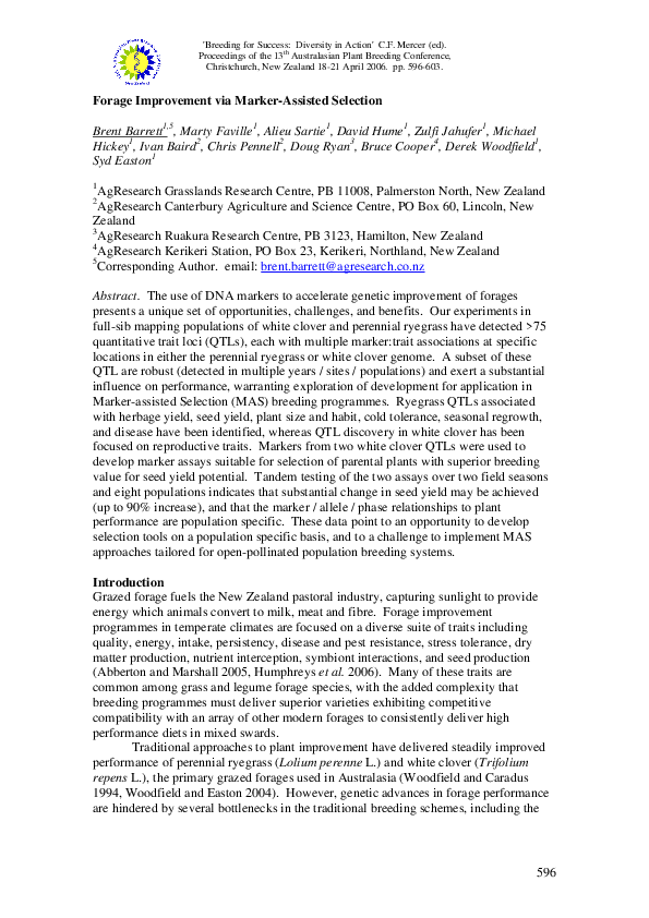 (PDF) Forage Improvement via Marker-Assisted Selection