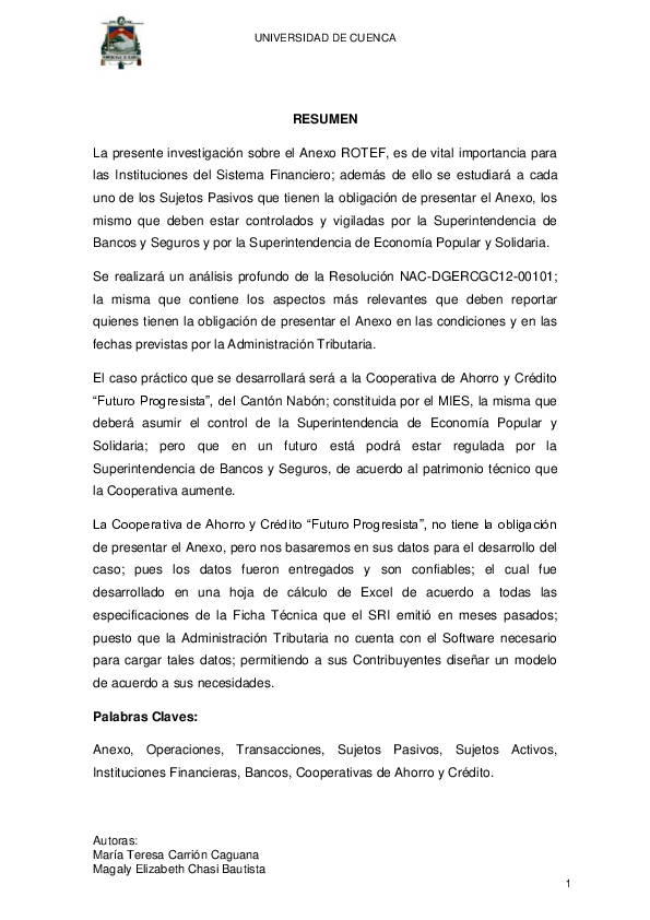 (PDF) Estudio del anexo sobre el reporte de las operaciones y ...