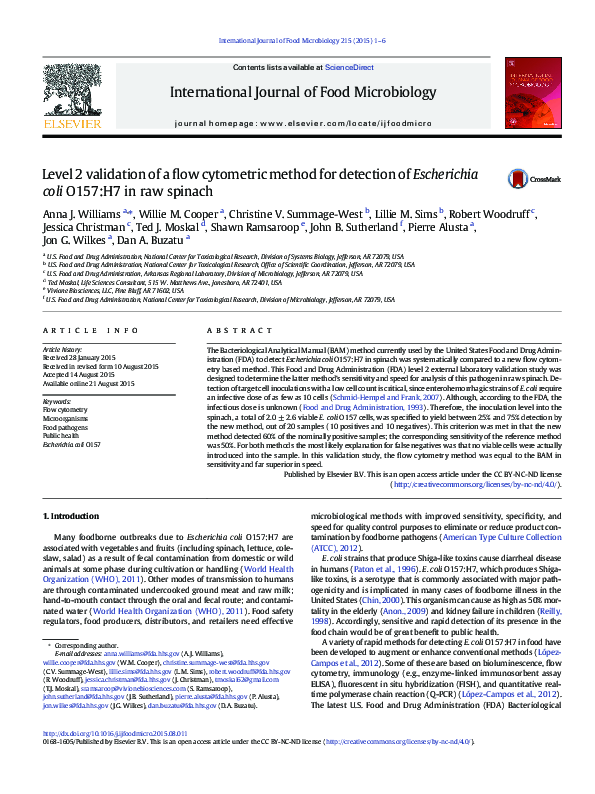 (PDF) Level 2 validation of a flow cytometric method for detection of Escherichia coli O157:H7 ...