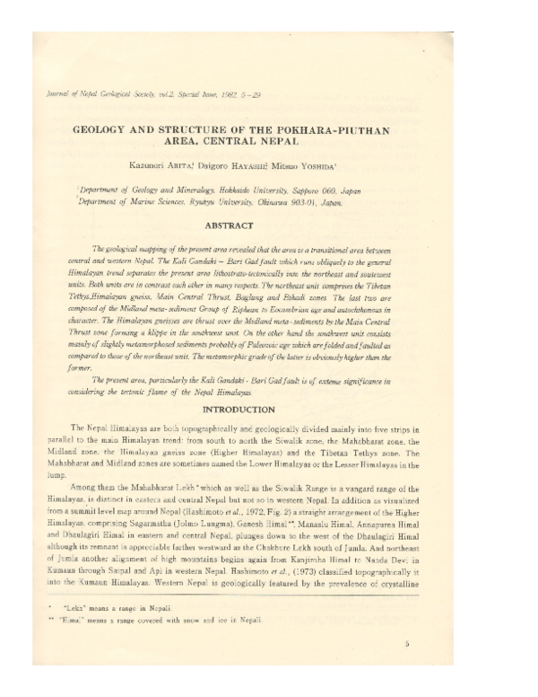 (PDF) Geology and structure of the Pokhara-Piuthan area, central Nepal