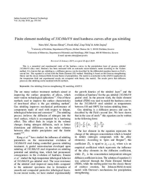 (PDF) Finite element modeling of 31CrMoV9 steel hardness curves after ...