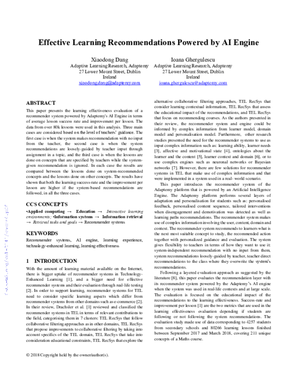 (PDF) Effective Learning Recommendations Powered by AI Engine