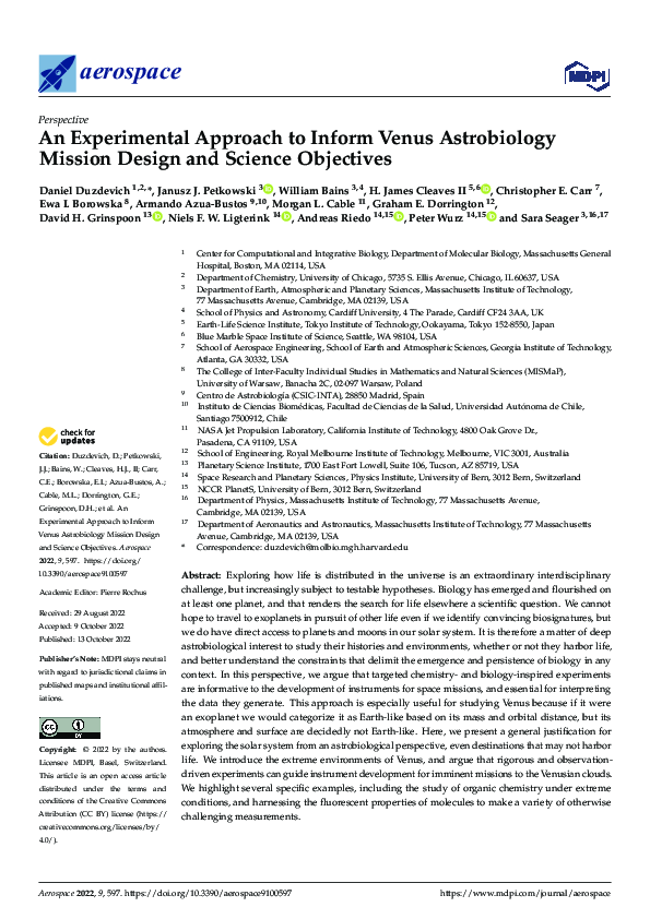 (PDF) An Experimental Approach to Inform Venus Astrobiology Mission ...