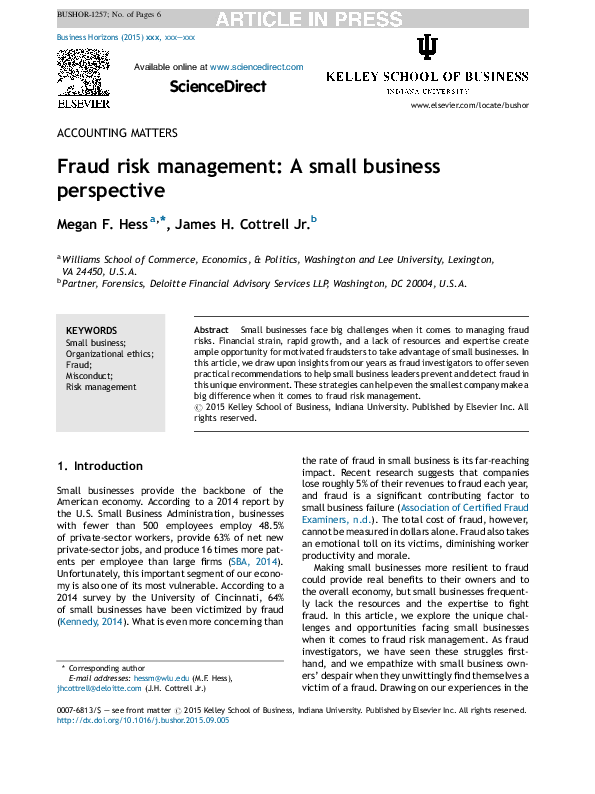(PDF) Fraud risk management: A small business perspective