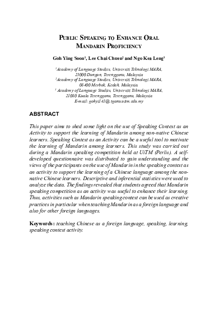 (PDF) Public speaking to enhance oral Mandarin proficiency