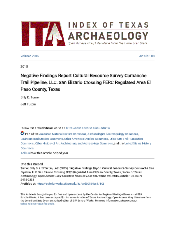 (PDF) Negative Findings Report Cultural Resource Survey Comanche Trail ...