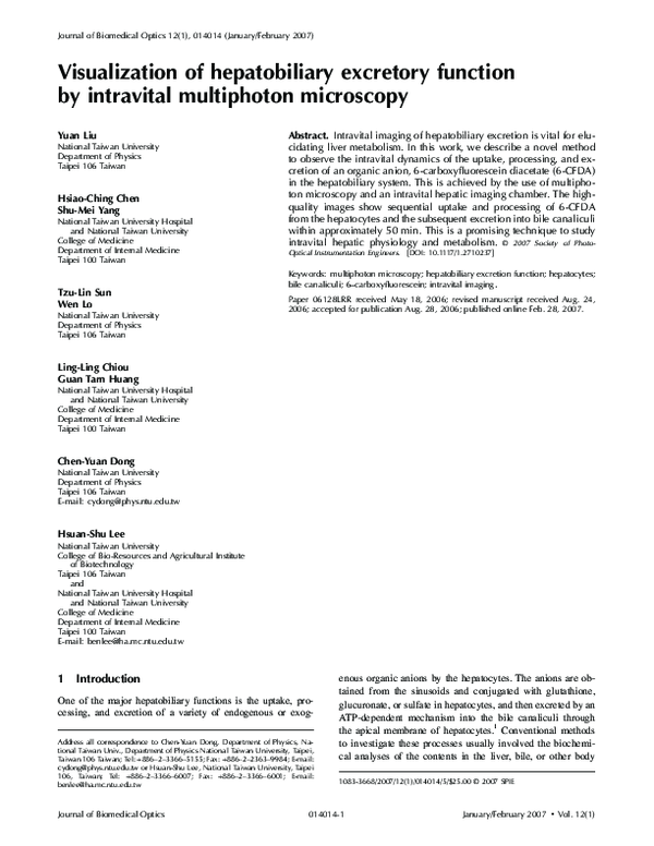 (PDF) Visualization of hepatobiliary excretory function by intravital ...