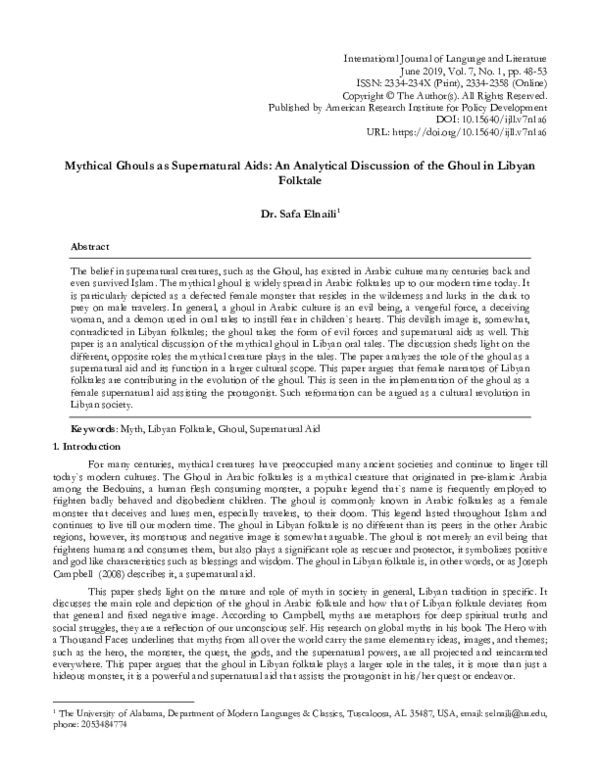 (PDF) Mythical Ghouls as Supernatural Aids: An Analytical Discussion of ...