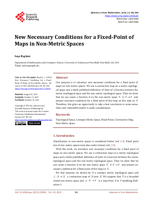 Pdf New Necessary Conditions For A Fixed Point Of Maps In Non Metric Spaces
