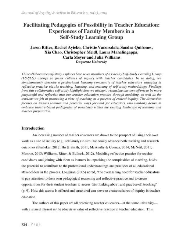 (PDF) Facilitating Pedagogies of Possibility in Teacher Education ...