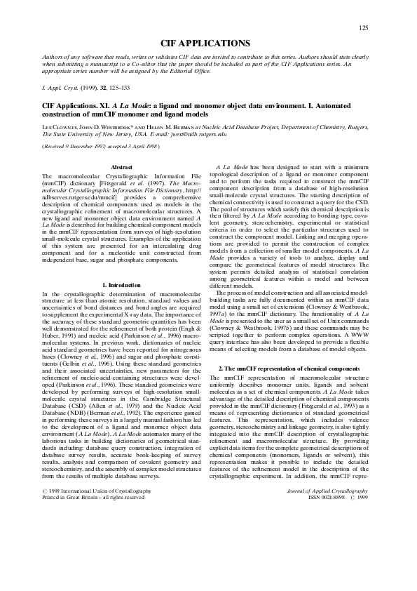 (PDF) CIF Applications. XI.A La Mode: a ligand and monomer object data environment. I. Automated ...