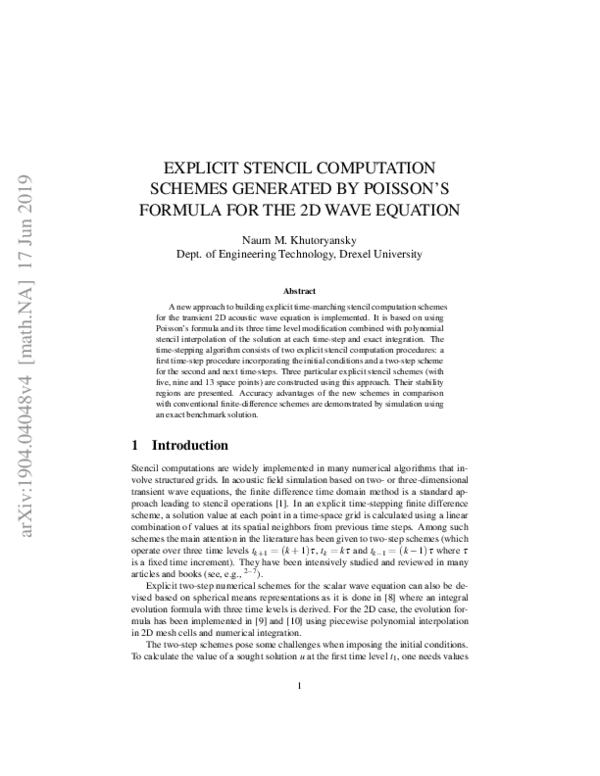 (PDF) Explicit Stencil Computation Schemes Generated by Poisson's Formula for the 2D Wave ...