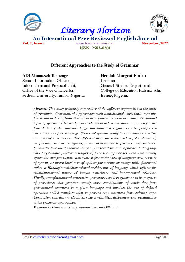(PDF) DIfferent Approaches to the Study of Grammar