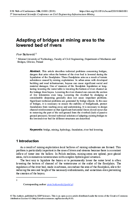 (PDF) Adapting of bridges at mining area to the lowered bed of rivers