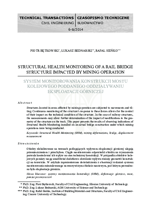 (PDF) Structural health monitoring of a rail bridge structure impacted by mining operation