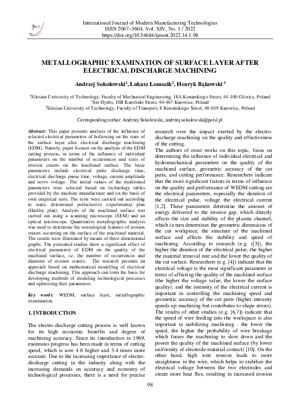 (PDF) Metallographic Examination of Surface Layer After Electrical ...