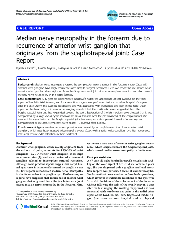(PDF) Median nerve neuropathy in the forearm due to recurrence of ...
