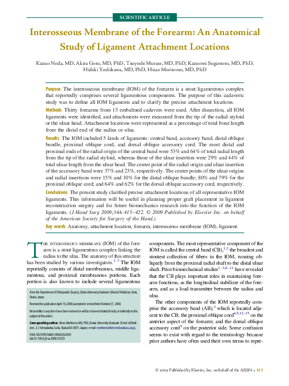 (PDF) Interosseous Membrane of the Forearm: An Anatomical Study of ...