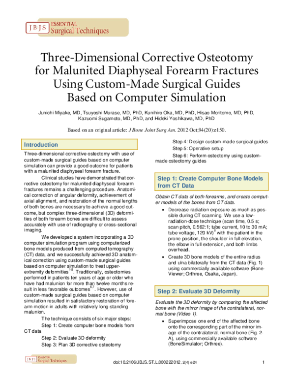(PDF) Three-Dimensional Corrective Osteotomy for Malunited Diaphyseal Forearm Fractures Using ...