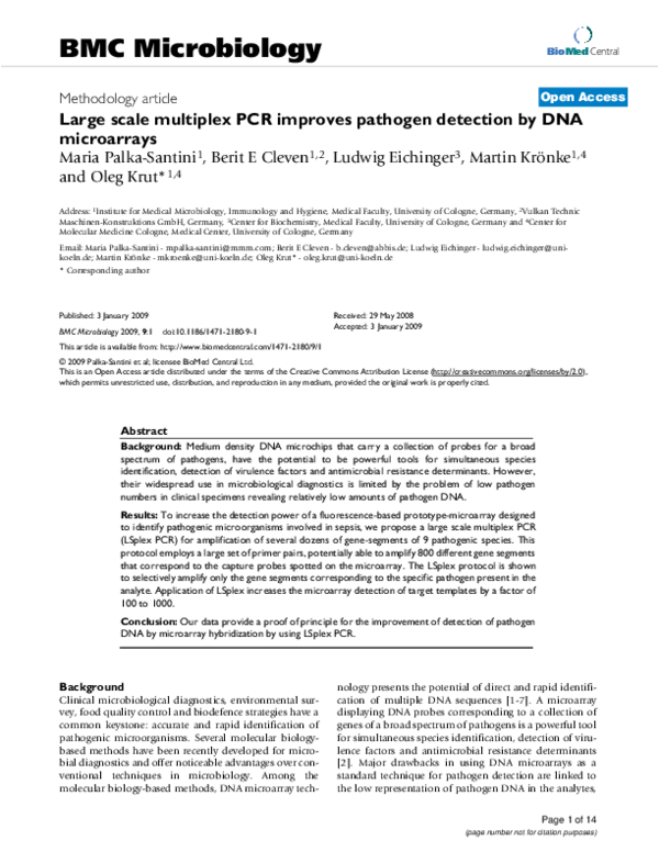 (PDF) BMC Microbiology BioMed Central Methodology article Large scale multiplex PCR improves ...