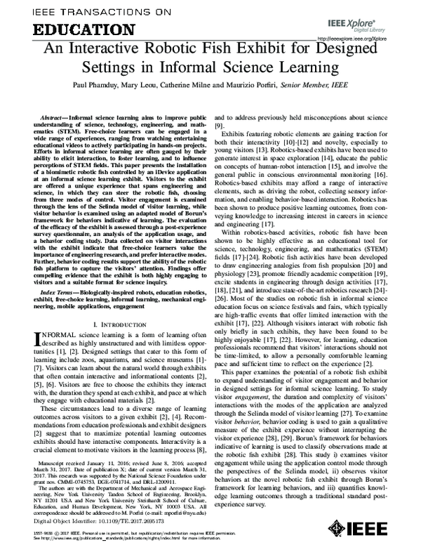 (PDF) An Interactive Robotic Fish Exhibit for Designed Settings in ...