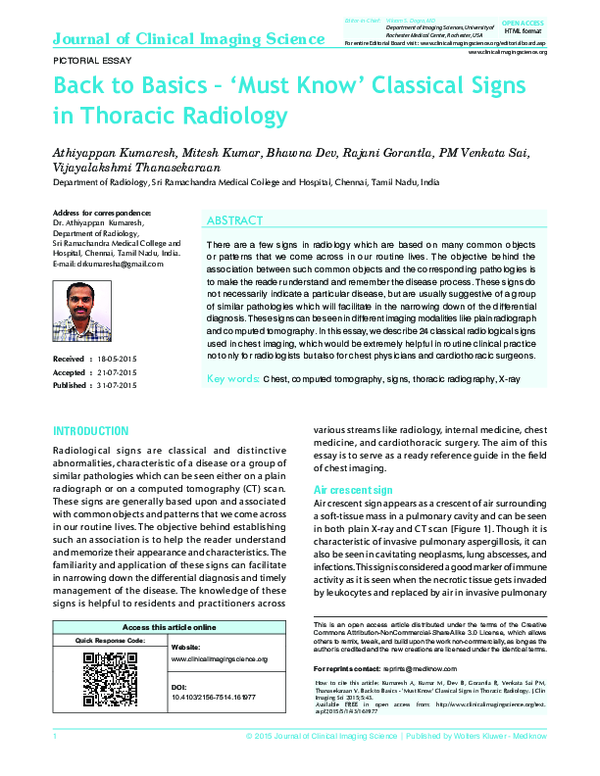 (PDF) Back to Basics - ′Must Know′ Classical Signs in Thoracic Radiology