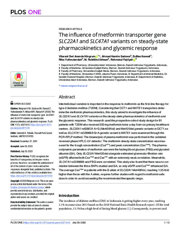 (PDF) The influence of metformin transporter gene SLC22A1 and SLC47A1 ...