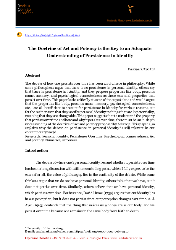 (PDF) The Doctrine of Act and Potency is the Key to an Adequate Understanding of Persistence in ...