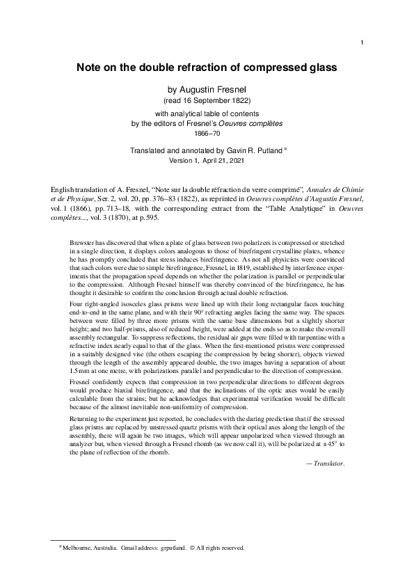 (PDF) Note on the double refraction of compressed glass