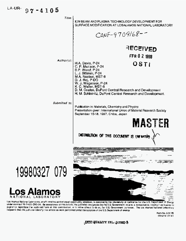 (PDF) Ion beam and plasma technology development for surface ...