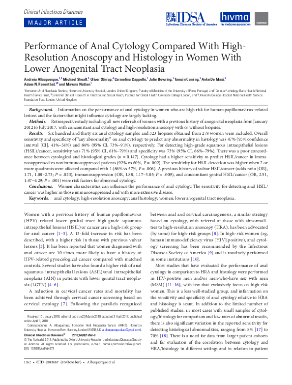 Performance of Anal Cytology Compared With High-Resolution Anoscopy and ...