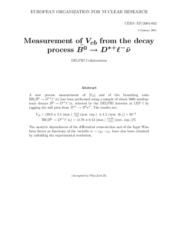 (PDF) Measurement of V from the decay process →Dℓ