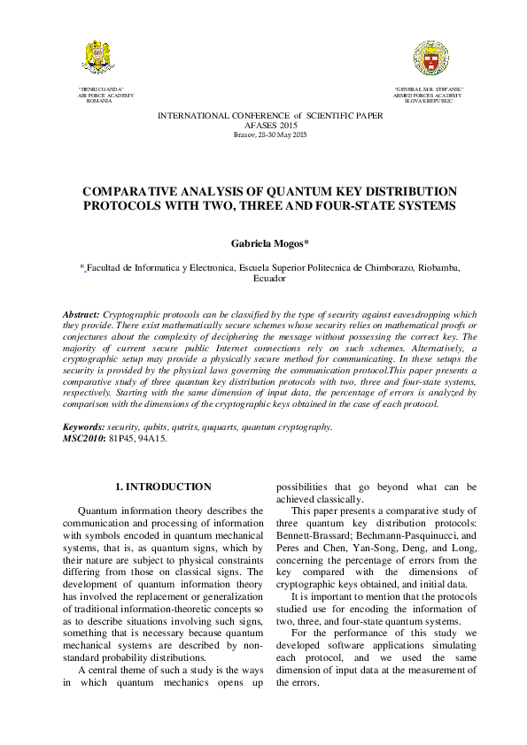 Pdf Comparative Analysis Of Quantum Key Distribution Protocols With Two Three And Four State