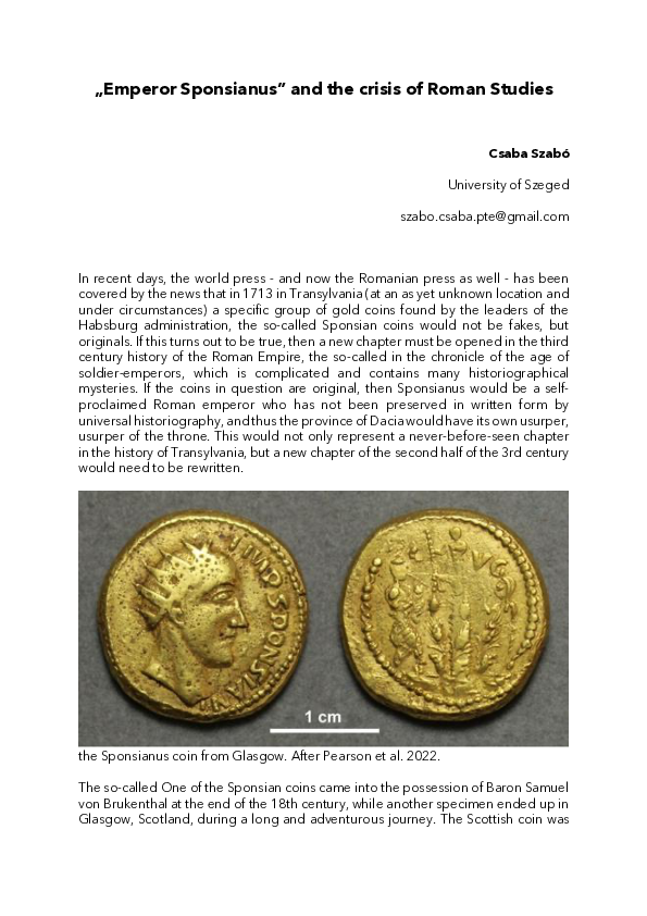 (PDF) "Emperor Sponsianus" and the crisis of Roman Studies
