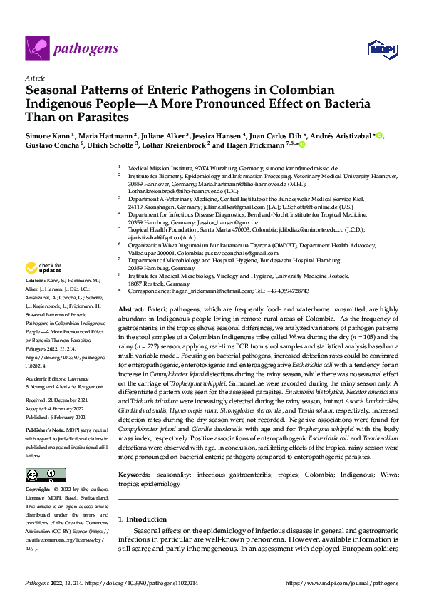 Seasonal Patterns of Enteric Pathogens in Colombian Indigenous People—A ...