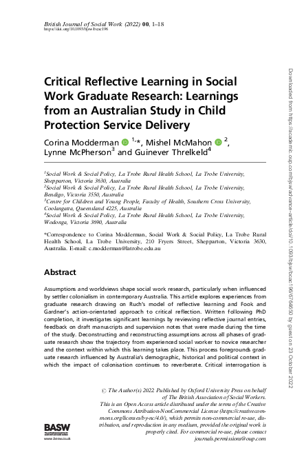 (PDF) Critical Reflective Learning in Social Work Graduate Research ...