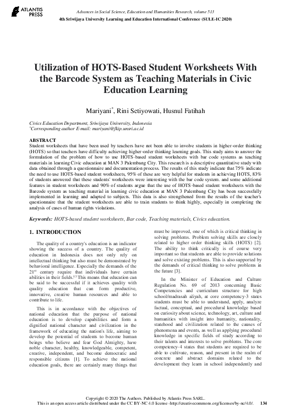 (PDF) Utilization of HOTS-Based Student Worksheets With the Barcode ...