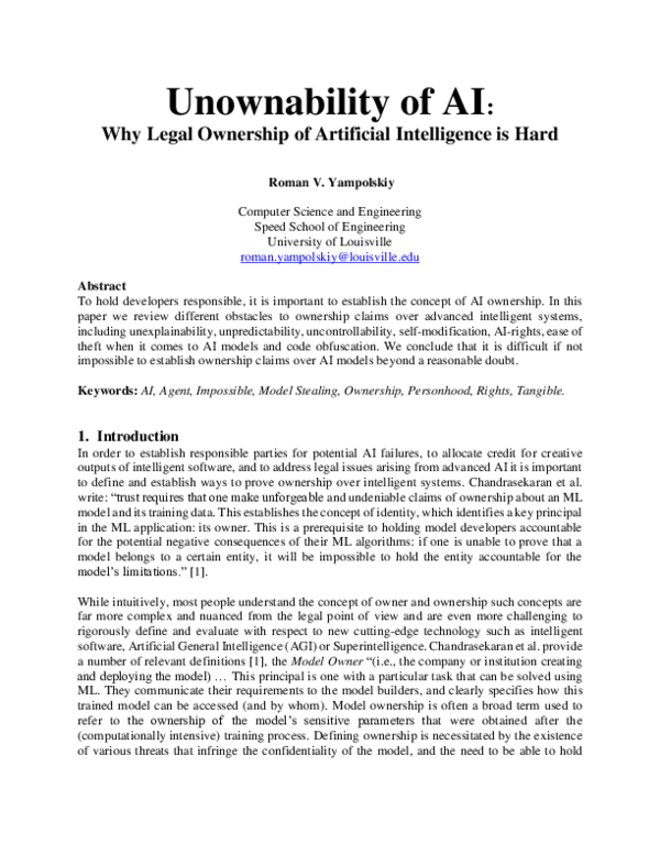 (PDF) Unownability of AI : Why Legal Ownership of Artificial ...