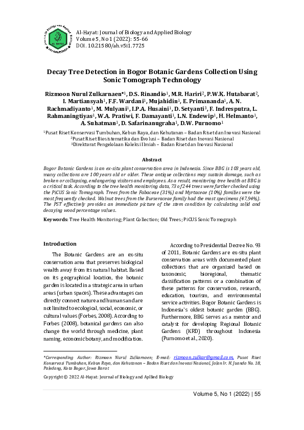(PDF) Decay Tree Detection in Bogor Botanic Gardens Collection Using ...