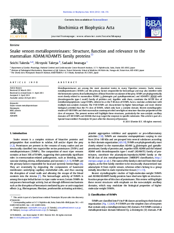(PDF) Snake venom metalloproteinases: Structure, function and relevance ...